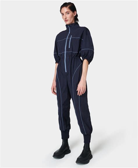 Statement Nylon Jumpsuit Navy Blue Womens Dresses And Jumpsuits