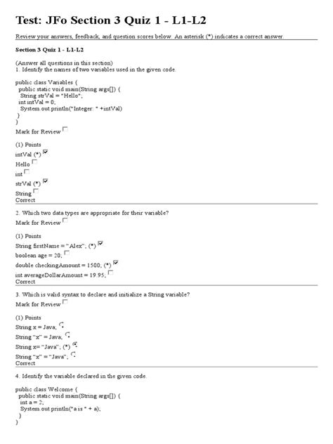 Test Jfo Section 3 Quiz 1 L1 L2 Pdf Integer Computer Science