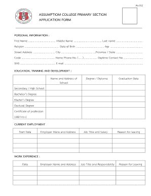 Fillable Online Swis Acp Ac ASSUMPTIOM COLLEGE PRIMARY SECTION APPLICATION FORM ACP Swis Acp