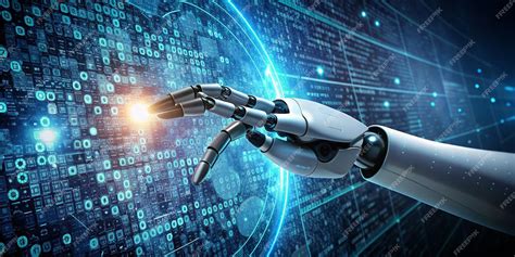 Premium Photo Machine Learning Hand Of Robot Touching On Binary Data