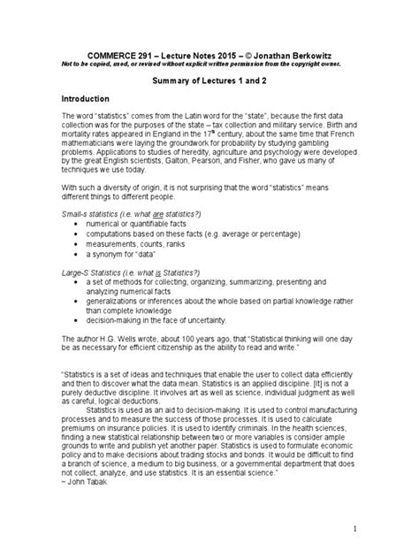 Statistics Lecture Notes Pdf Categorical Variable Data Analysis