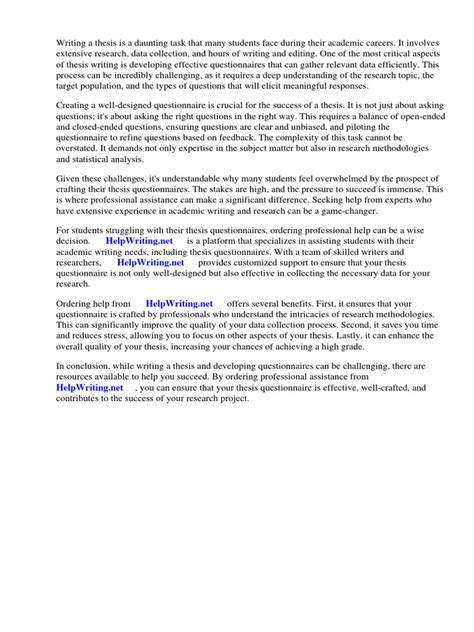 Examples Of Thesis Questionnaires Pdf Survey Methodology Thesis