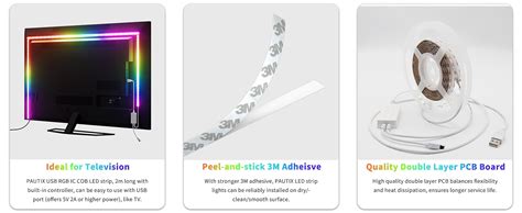 PAUTIX USB RGB Smart IC COB LED Strip M V LEDs Colour Changing