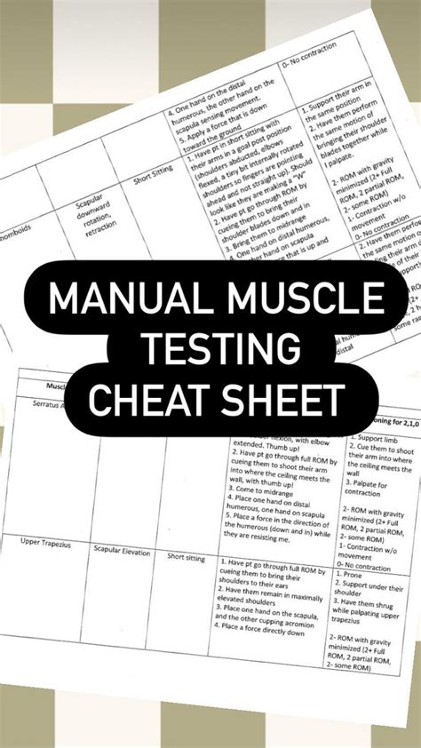 Manual Muscle Testing Cheat Sheet Etsy