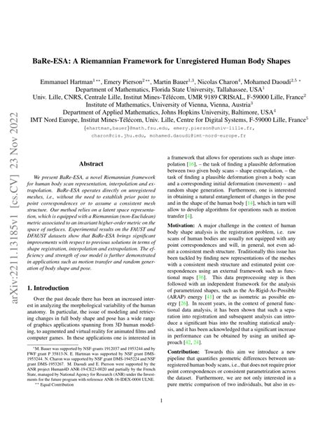Pdf Bare Esa A Riemannian Framework For Unregistered Human Body Shapes