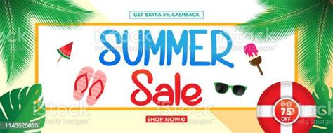 쇼핑 판매를 위한 해변 우산과 열 대 잎 배경 여름 판매 배너 템플릿입니다 배너 디자인입니다 포스터 카드 웹 배너 벡터 일러스트 세일에 대한 스톡 벡터 아트 및 기타 이미지