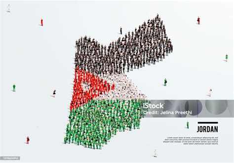 요르단 지도와 깃발 지도를 만들기 위해 요르단 국기 색상 형태의 많은 사람들이 있습니다 벡터 일러스트레이션 요르단 국기에 대한 스톡 벡터 아트 및 기타 이미지 Istock