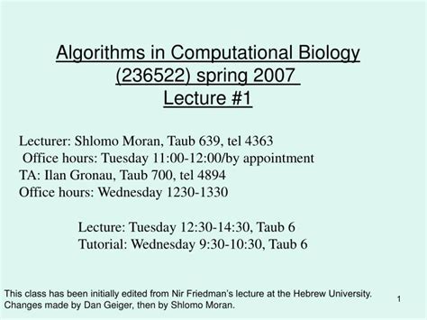 ppt algorithms in computational biology 236522 spring 2007 lecture
