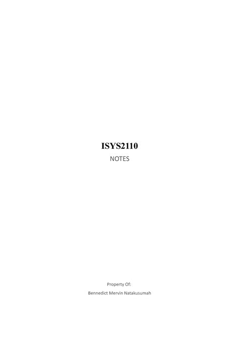 Isys2110 Notes Isys Notes Property Of Bennedict Mervin Natakusumah Introduction Of Systems