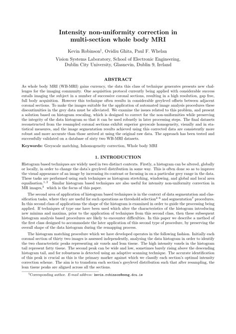 Pdf Intensity Non Uniformity Correction In Multi Section Whole Body Mri