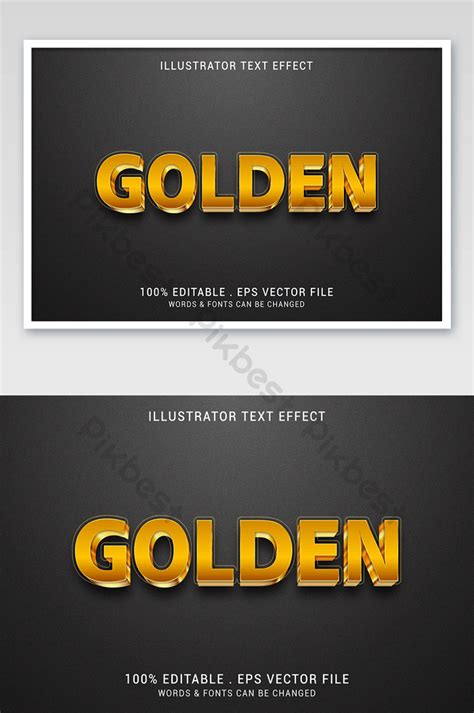 황금 편집 가능한 3d 텍스트 효과 금속 및 반짝이 스타일 일러스트 Png Ai 무료 다운로드 Pikbest
