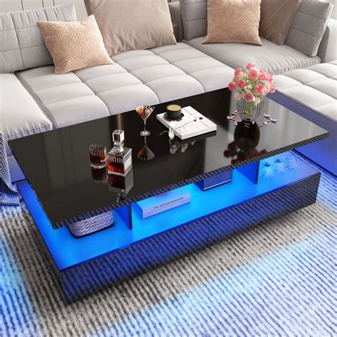 Wrought Studio™ Jaycean Led Lights Coffee Table With 2 Large Drawers And Open Shelves And Reviews Wrought Studio™ Jaycean Led Lights Coffee Table With 2 Large Drawers And Open Shelves And Reviews
