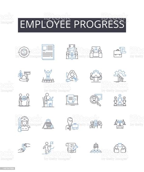 직원 진행률 줄 아이콘 모음입니다 지도 코칭 평가 방향 계획 멘토링 발전 벡터 및 선형 일러스트레이션 Nerking 구직 이력서 개요 표지판 세트 아이콘에 대한 스톡 벡터