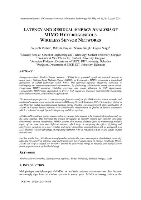 Latency And Residual Energy Analysis Of Mimo Heterogeneous Wireless Sensor Networks Pdf