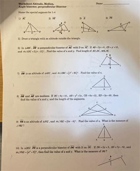 Solved Worksheet Altitude Median Name Angle Bisector Chegg Worksheets Library