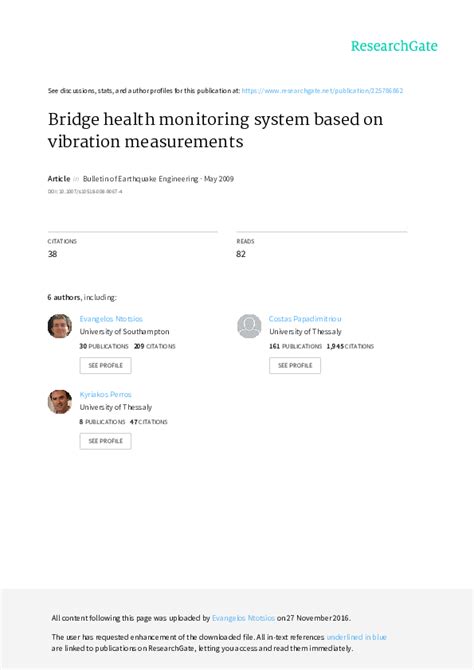 Pdf Bridge Health Monitoring System Based On Vibration Measurements