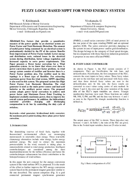 Pdf Fuzzy Logic Based Mppt For Wind Energy System