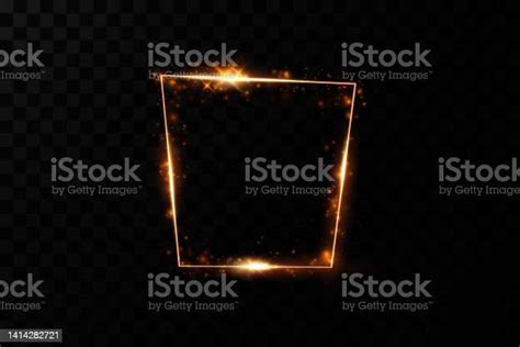 라이트 효과가 있는 황금 색 프레임입니다 빛나는 사각형 배너입니다 검은 색 투명 한 배경에 격리 벡터 일러스트레이션 Eps 10 검은색에 대한 스톡 벡터 아트 및 기타