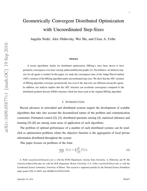 Pdf Geometrically Convergent Distributed Optimization With Uncoordinated Step Sizes