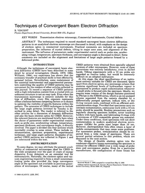 Techniques Of Convergent Beam Electron Diffraction Pdf Lens Optics Aperture