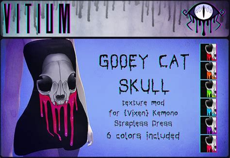 Second Life Marketplace V Gooey Cat Skull Strapless Dress Mod