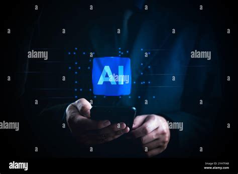 Businessman Using Smartphone With Floating Ai Icon Representing Artificial Intelligence