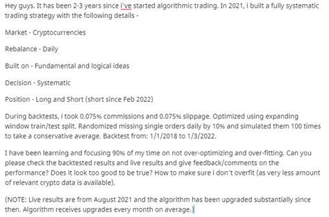 Comparing Backtests And Live Results Please Give Feedback And Tear My Strategy Apart R