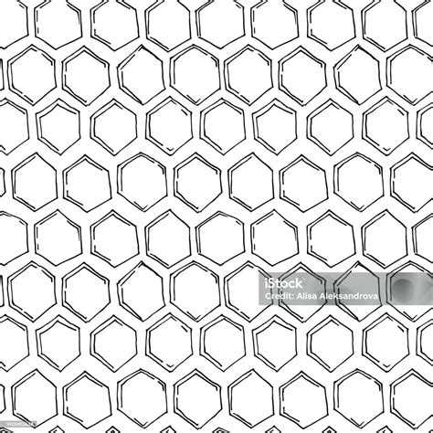 벌집 이음새가 없는 패턴 육각형 검은 색 배경 허니 콤의 기하학적 질감 손으로 그린 스케치 0명에 대한 스톡 벡터 아트 및 기타 이미지 Istock