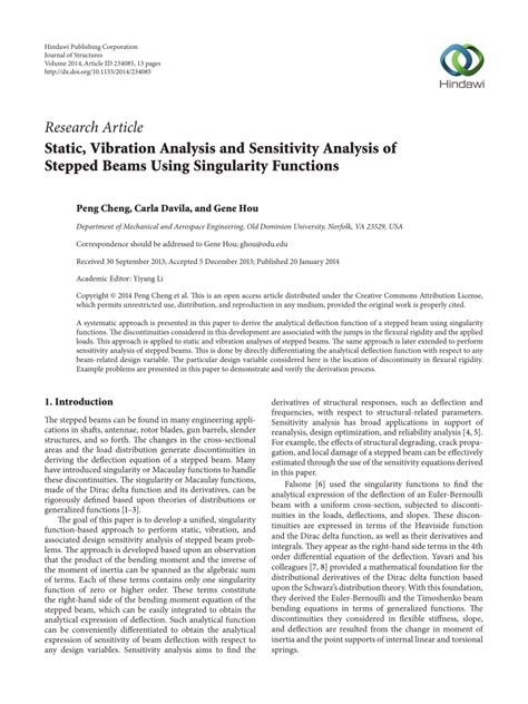 Pdf Static Vibration Analysis And Sensitivity Analysis Of Stepped Beams Using Singularity