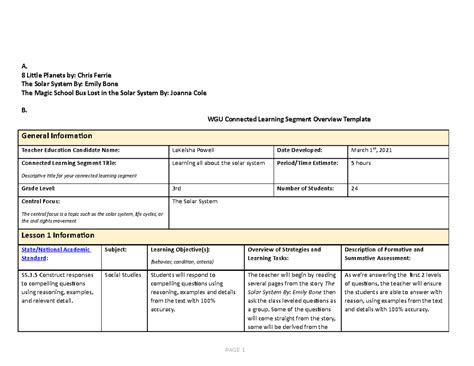 Wgu Connected Learning Segment Overview Template A 8 Little Planets