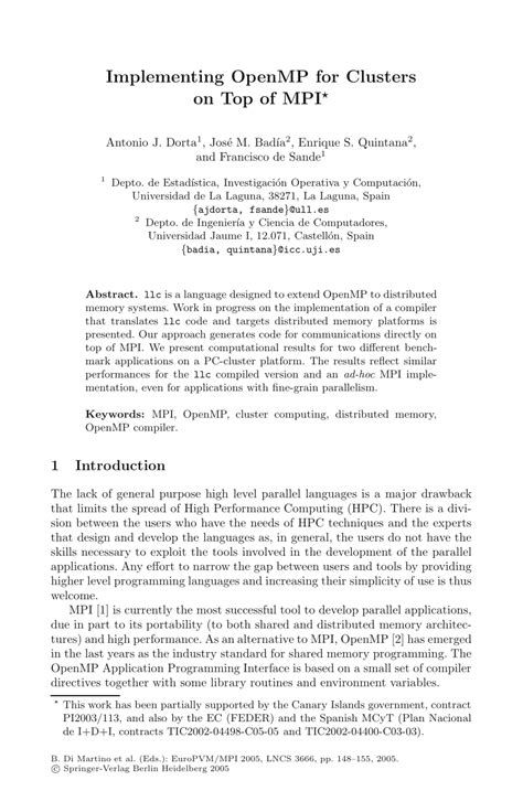Pdf Implementing Openmp For Clusters On Top Of Mpi