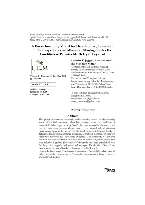 Pdf A Fuzzy Inventory Model For Deteriorating Items With Initial