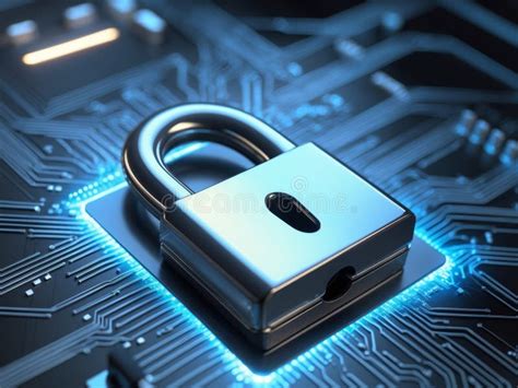 Metallic Padlock On Glowing Circuit Board Digital Security Concept Stock Image Image Of