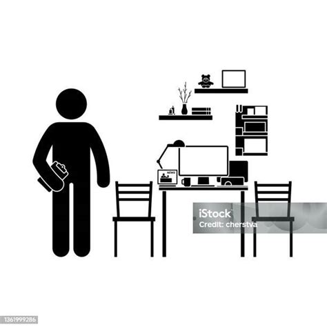 현대 홈 오피스 작업 장소 벡터 일러스트 아이콘 세트의 디자인 흰색 배경에 격리 된 그림과 테이블 책상 의자 컴퓨터 바탕 화면