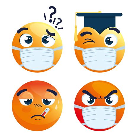 Set Of Emojis Wearing Face Masks 2006087 Vector Art At Vecteezy
