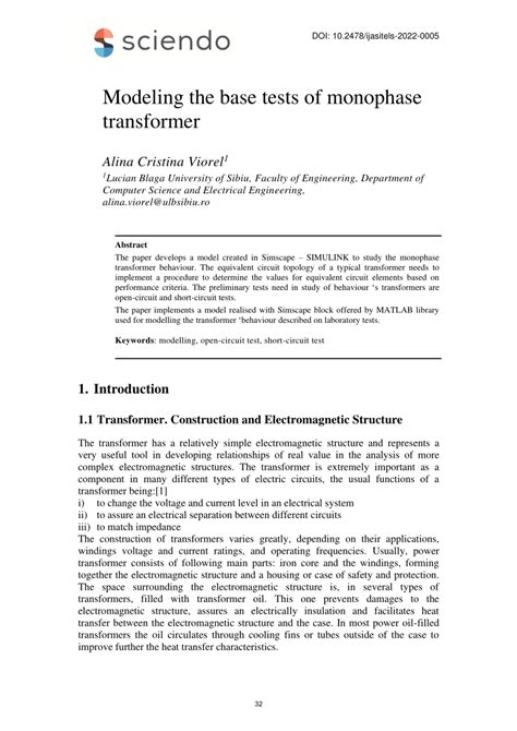 PDF Modeling The Base Tests Of Monophase Transformer