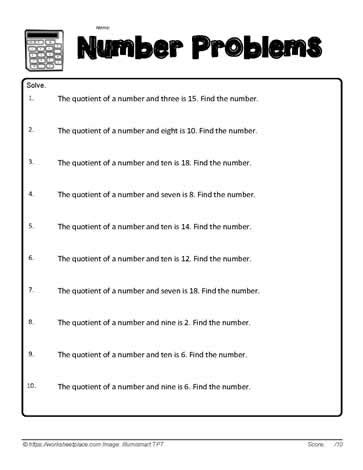 Quotient Number Problems Worksheets