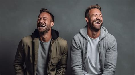 Premium Photo Two Men Having Fun Isolated Over Grey Wall