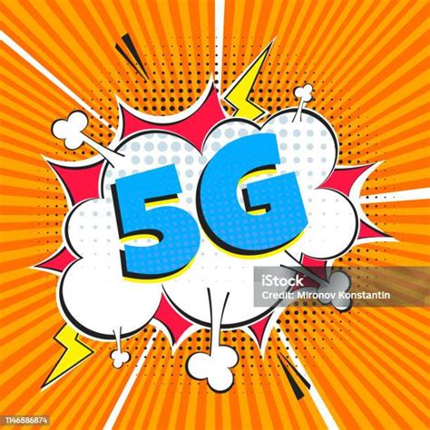 5g 새로운 무선 인터넷 와이파이 연결 만화 스타일의 연설 풍선 느낌표 텍스트 5g 평면 스타일 디자인 벡터 일러스트 레이즈 배경에 격리 풍선에 새로운 모바일 인터넷 5g