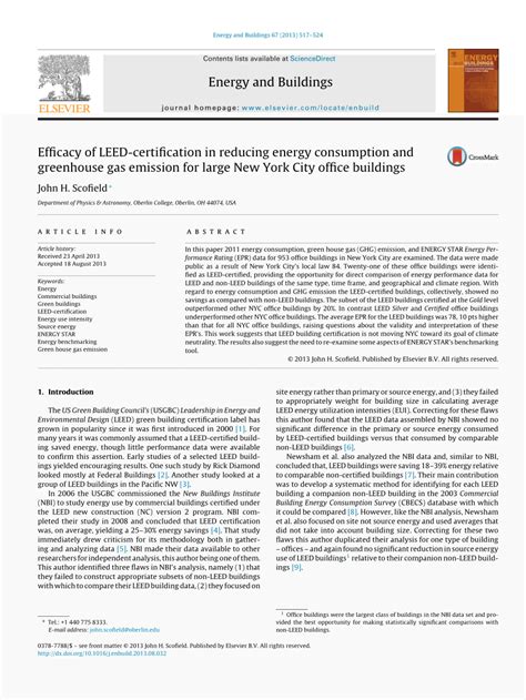 Pdf Efficacy Of Leed Certification In Reducing Energy Consumption And Greenhouse Gas Emission