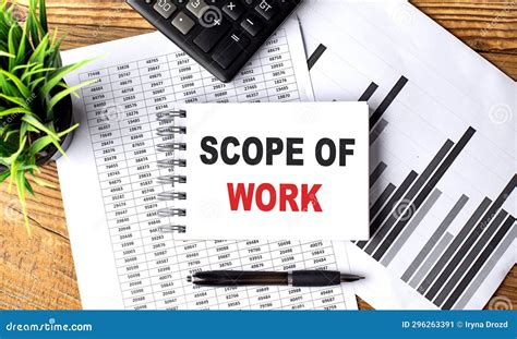 SCOPE Of WORK Text On A Notebook With Chart And Calculator Stock Image