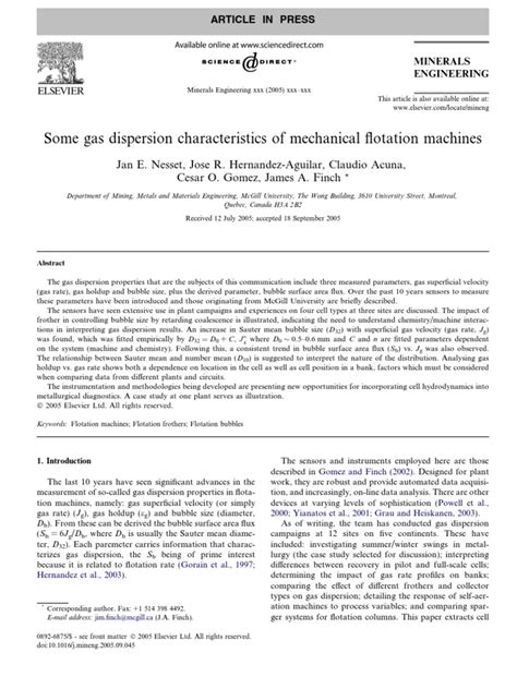 Gas Dispersion In Flotation Machines Ind Pdf Pdf Foam Gases