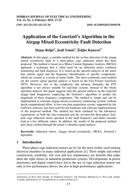 Pdf Application Of The Goertzels Algorithm In The Airgap Mixed Eccentricity Fault Detection