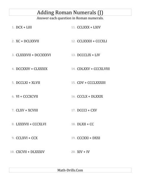 Adding Roman Numerals Up To M J