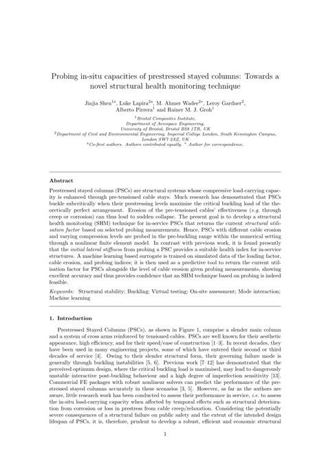 Pdf Probing In Situ Capacities Of Prestressed Stayed Columns Towards A Novel Structural