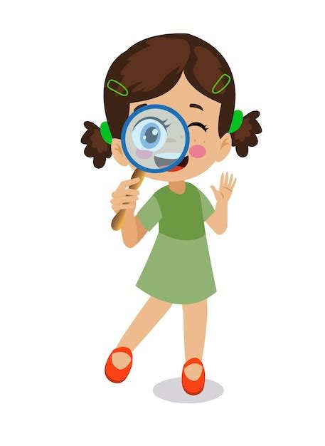 Симпатичный мальчик с увеличительным стеклом Премиум векторы