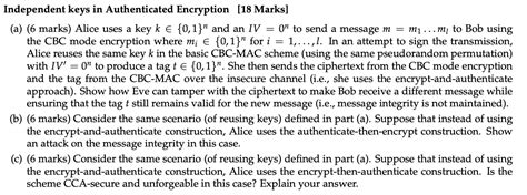Solved Independent Keys In Authenticated Encryption Chegg