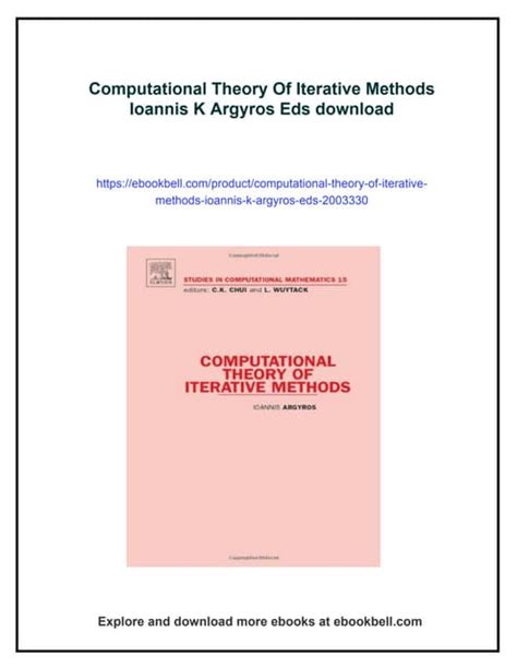 Computational Theory Of Iterative Methods Ioannis K Argyros Eds Pdf