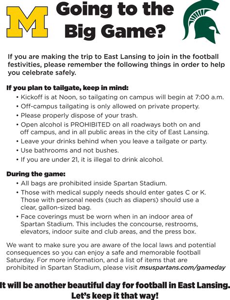 gameday tips office of spartan experiences michigan state university