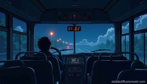 Anime Nighttime Bus Scene Stable Diffusion Online
